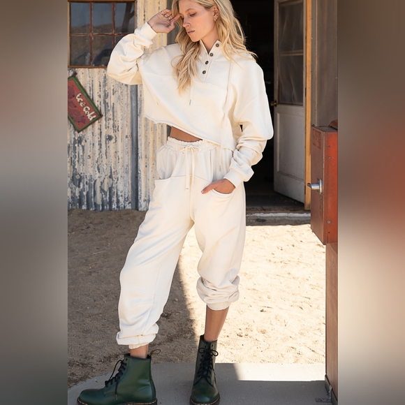 POL | Pants & Jumpsuits | French Terry Crop Hoodie Jogger Set Milk ...